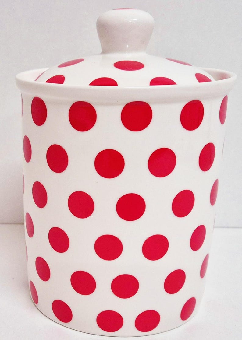 Red Spots Tea Coffee Sugar Fine Bone China Spotty Canisters Storage ...