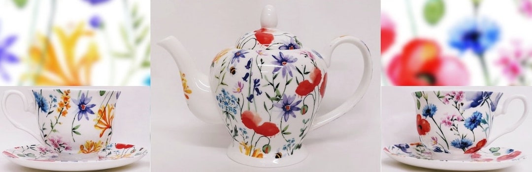 Wildflowers Meadow Tea Set for Two Fine Bone China 1 Teapot 2 Cups and ...