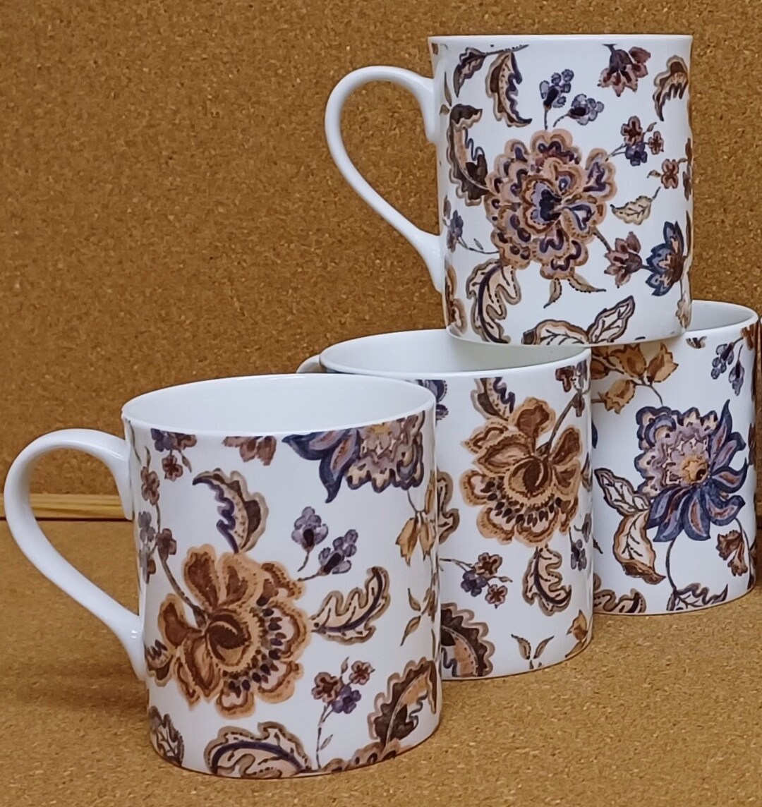 Vintage Jacobean Garden Mugs Set of 4 Fine Bone China 9oz Balmoral ...