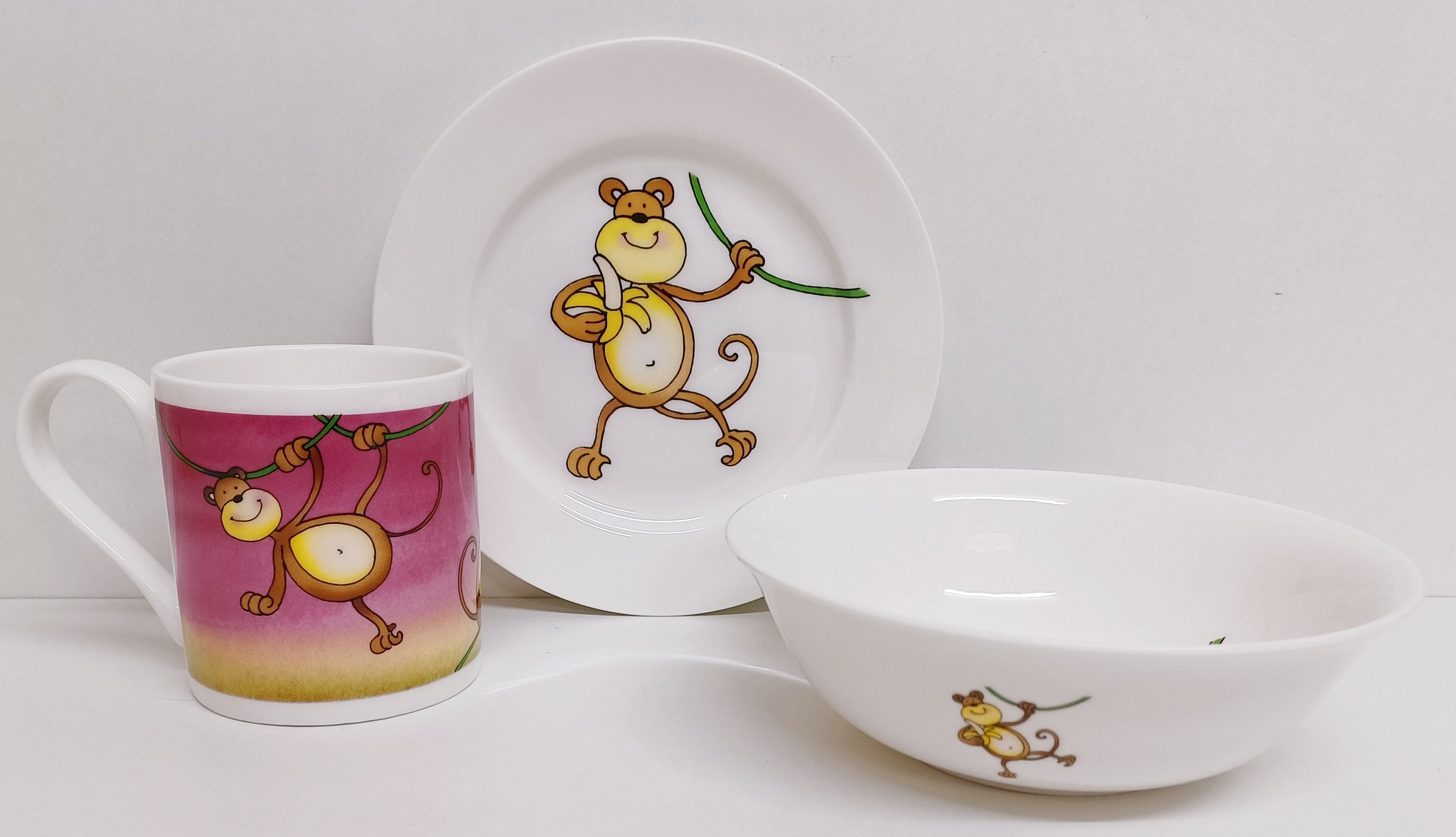 Cheeky Monkeys Breakfast Set 3 Piece Fine Bone China Kids Children ...