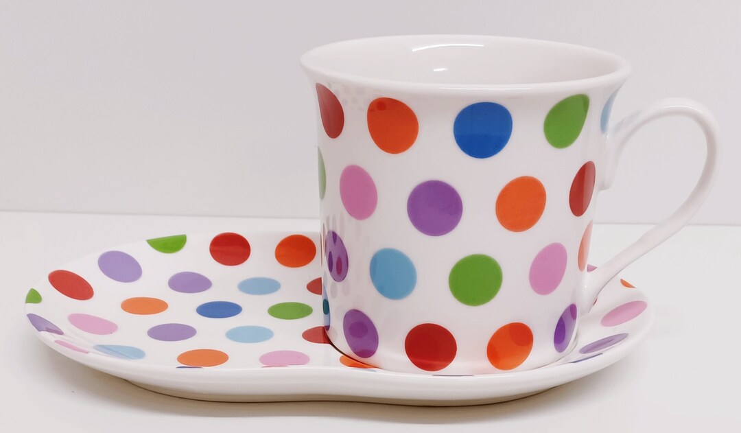 Polka Dots TV Tray Multicolour Spotty Fine China Mug 250 Ml 8 Fl Oz and ...