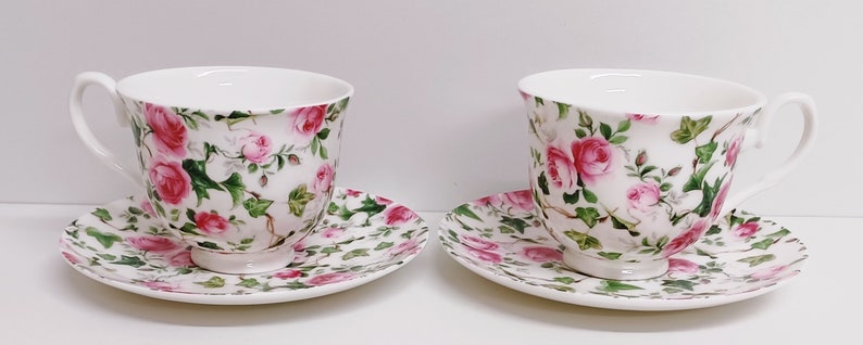 Ivy Rose Pink Tea Set for Two Fine Bone China Teapot 20fl Oz 2 Tea Cups ...