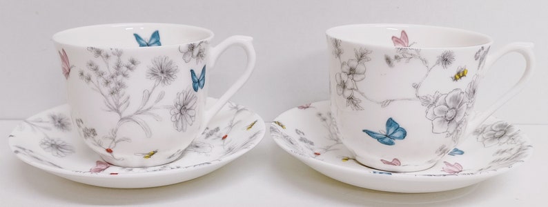 Secret Garden Tea Set Fine Bone China Large Teapot 4 Cups and 4 Saucers ...