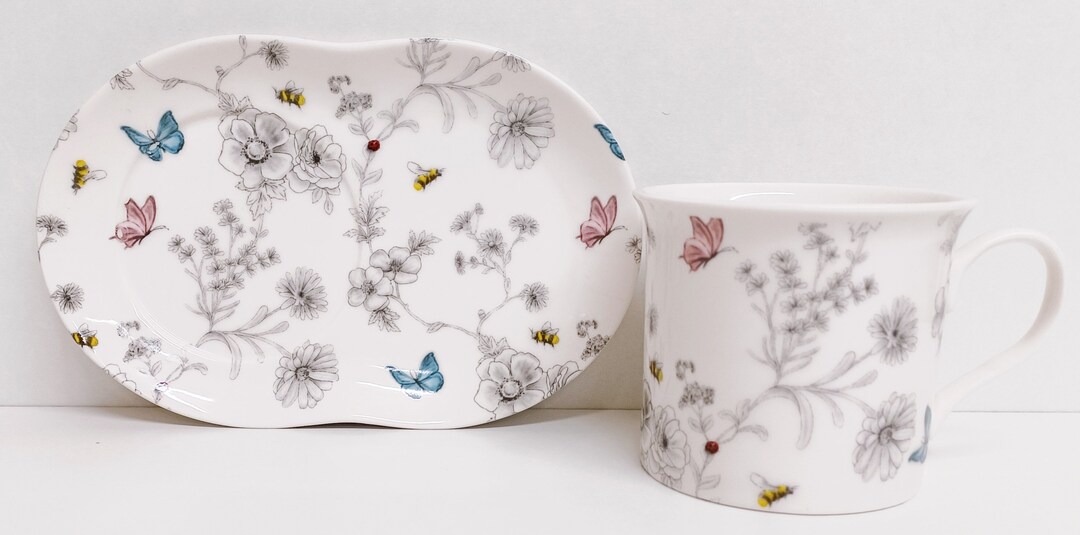 Secret Garden TV Tray Bone China Flowers Butterflies Bees Mug 250 Ml 8 ...