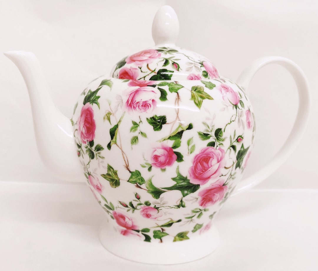 Ivy Rose Teapot 20 Fl Oz Fine Bone China Pink Roses Flowers Floral Hand ...