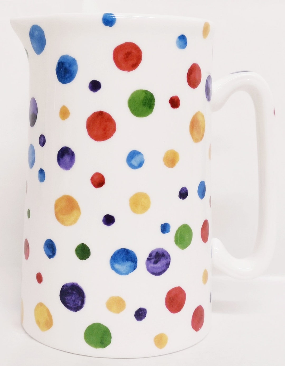 Polka Dots Painted Effect 1 Pint Jug White Fine Bone China Multi Colour ...