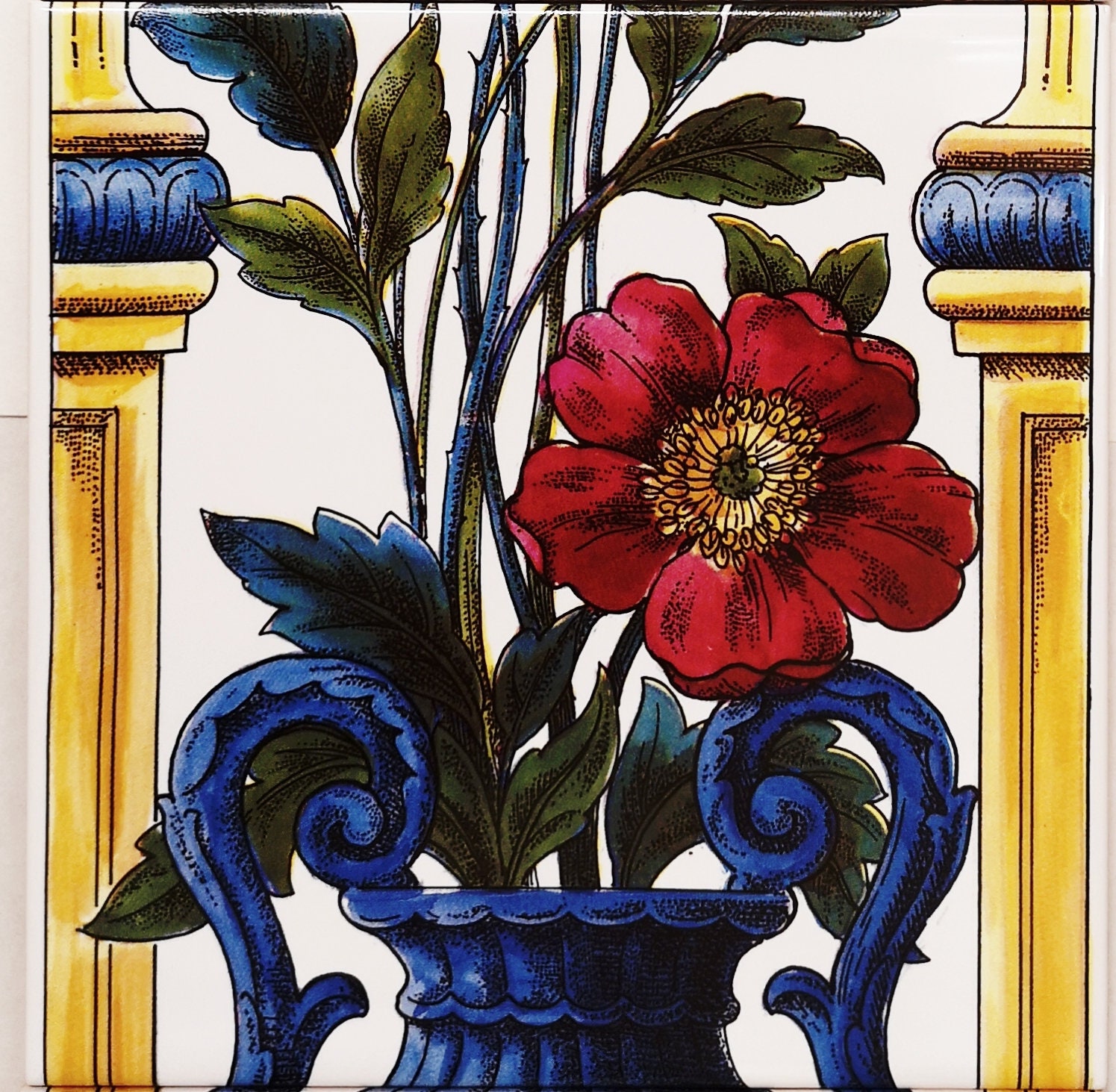 Wheatsheaf & Poppy Ceramic Tile Mural Poppies Decorative 5 Tiles 15x15 ...