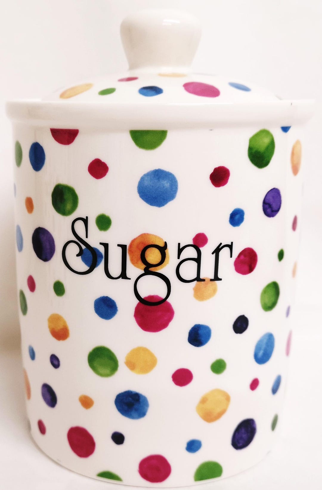 Polka Dots Painted Effect Sugar Canister Fine Bone China Storage Jar ...