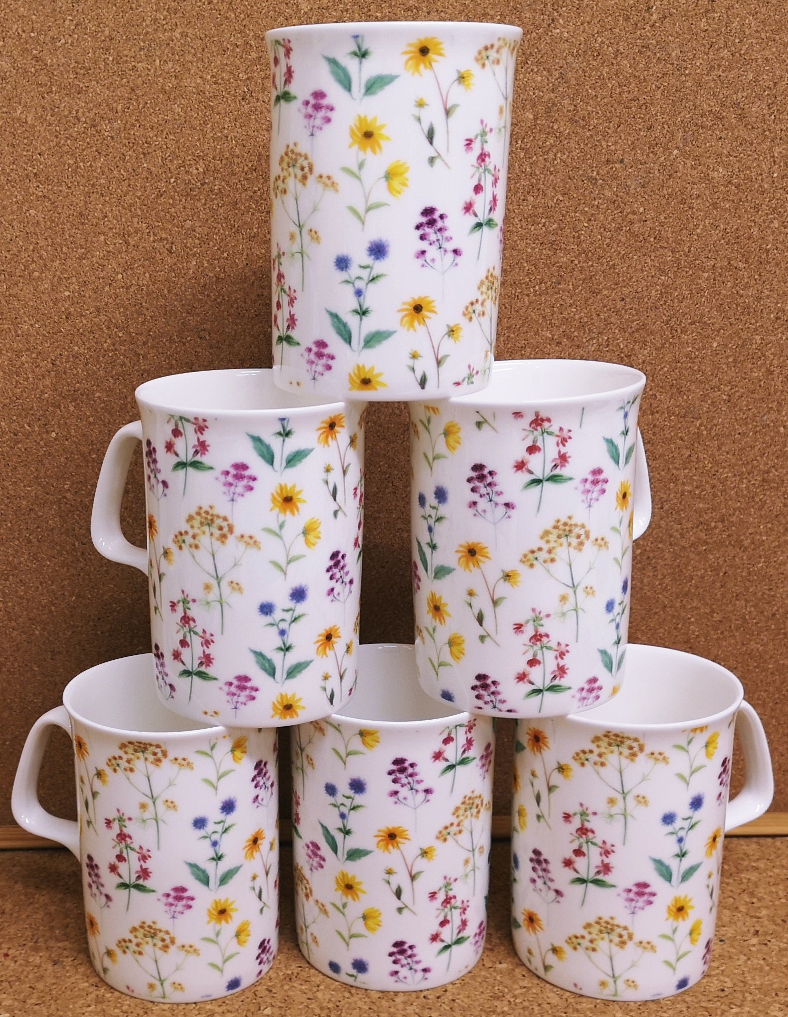 Meadow Flowers Mugs Set of 6 Fine Bone China Multicolour | Etsy