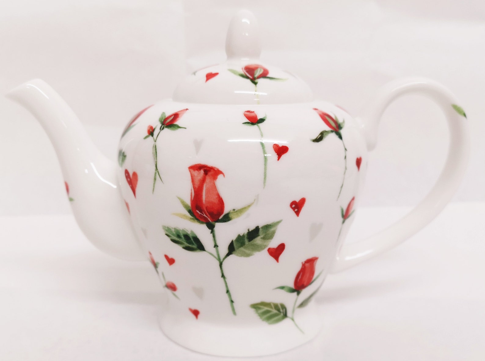Hearts & Red Roses Tea Set for Two Fine Bone China 1 Teapot 2 Cups and ...