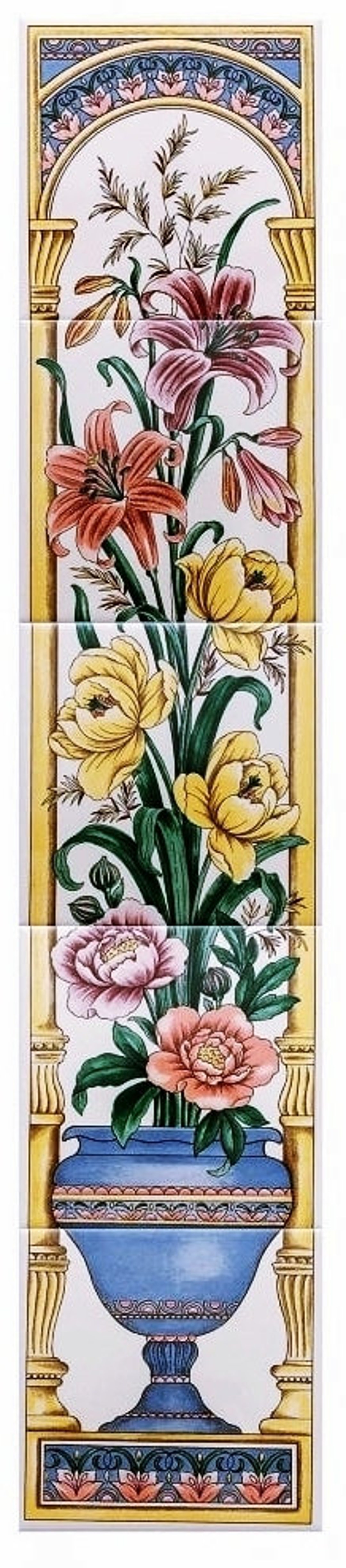 Victorian Lilies Ceramic Tile Mural Lily & Flowers Decorative 5 Tiles ...