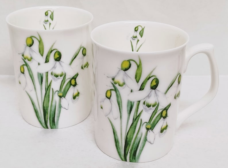 Snowdrop Mugs Set of 2 Bone China White Flowers Floral 275 Ml 9.5oz ...