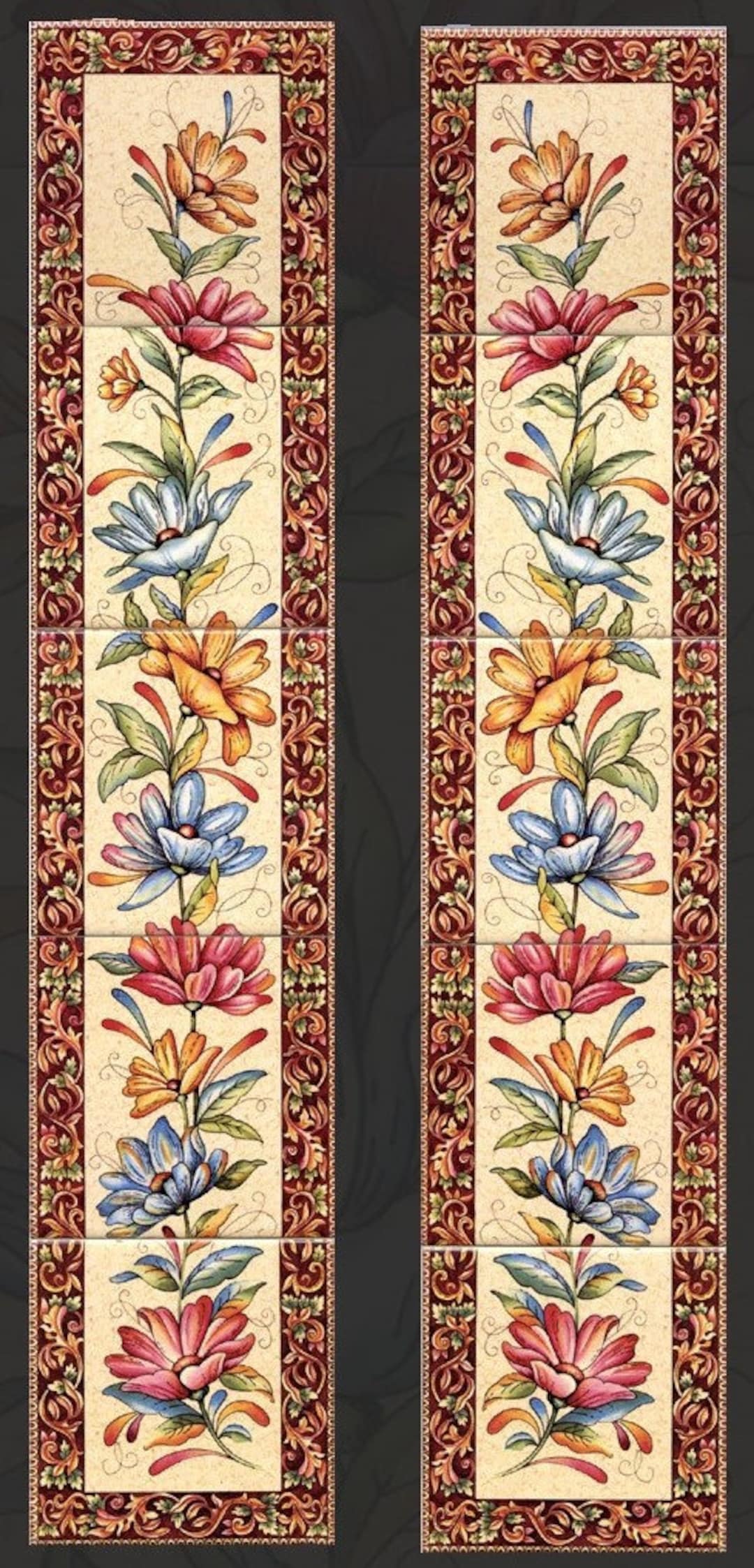 Alhambra Ceramic Tile Mural 5 Decorative Tiles 6" Flowers Trellis ...