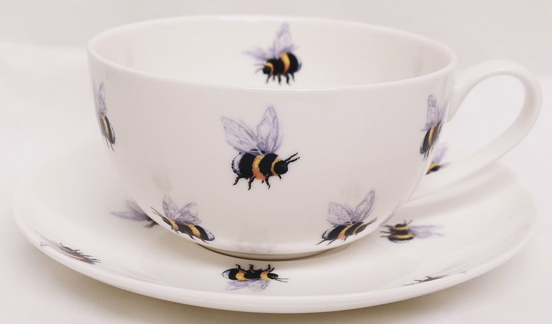 Bees Cup & Saucer Fine Bone China 10.5 Oz Cappuccino Bumble Bee Set ...