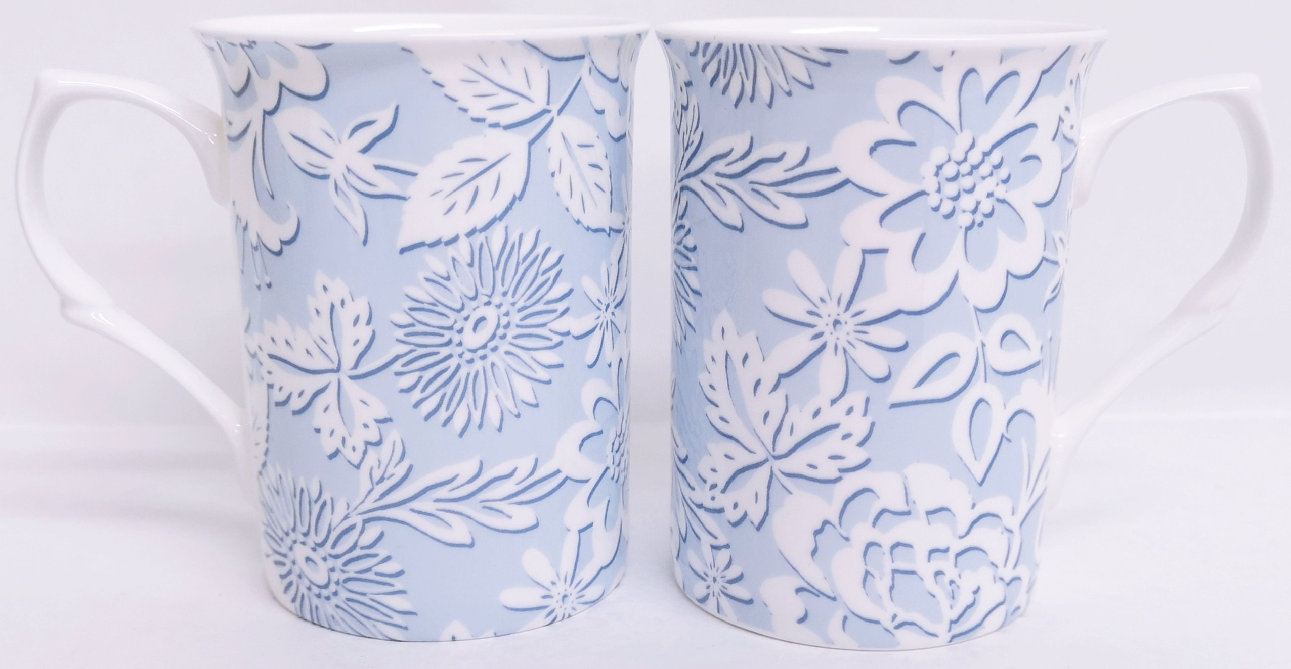 Lace Blue Mugs Set of 6 Fine Bone China Windsor Light Blue & White ...
