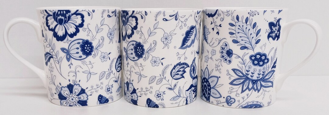 Blue Persia Mugs Set of 4 Fine Bone China Blue & White Floral Balmoral ...