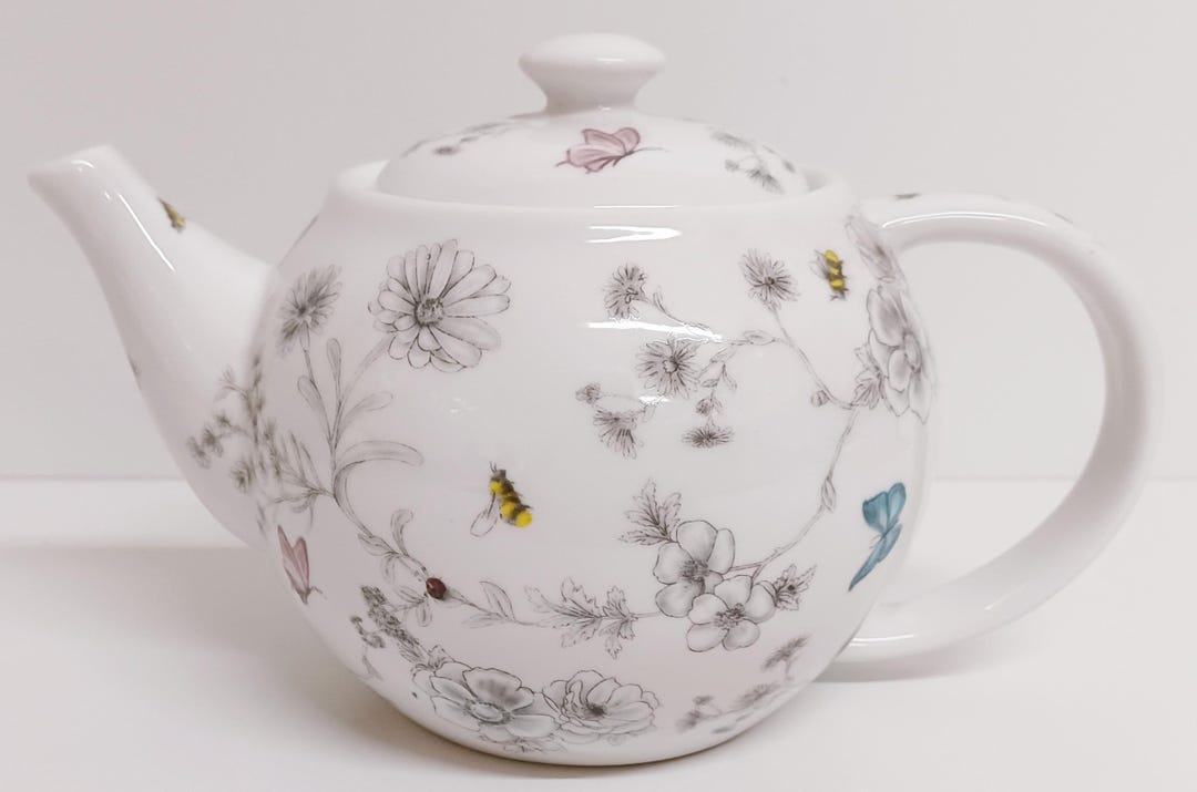 Secret Garden Teapot Porcelain 20 Fl Oz 600ml Flowers Butterflies Bees ...