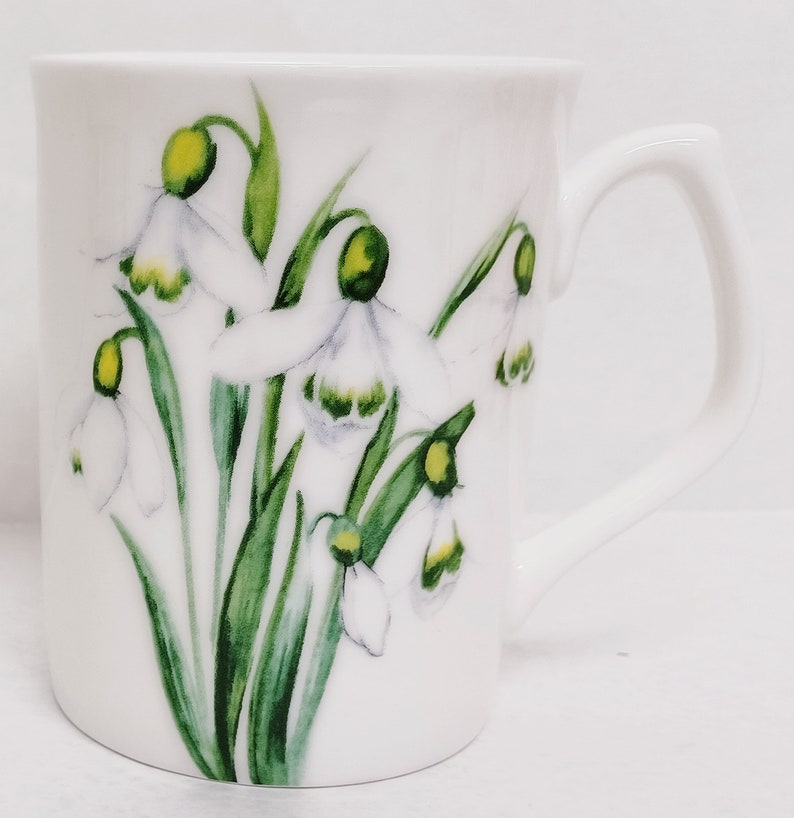 Snowdrop Mugs Set of 2 Bone China White Flowers Floral 275 Ml 9.5oz ...