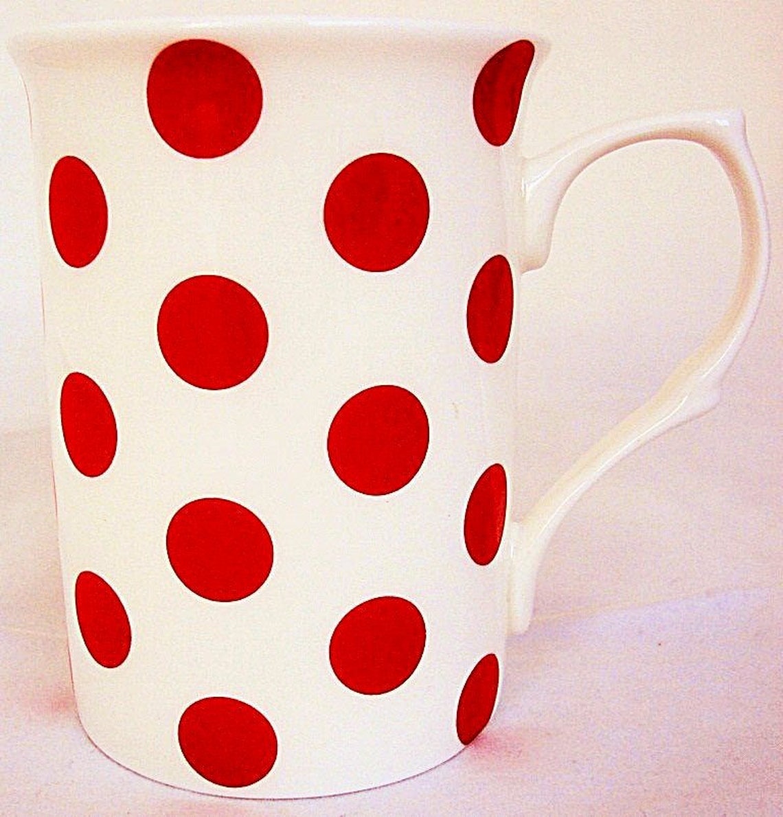 Red Dots & Spots Mugs Set of 6 Fine Bone China 300 Ml Spotty Cups Hand ...