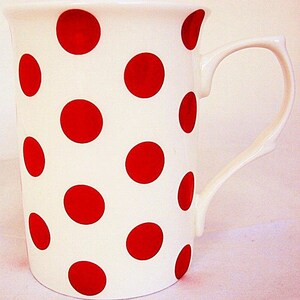 Red Dots & Spots Mugs Set of 6 Fine Bone China 300 Ml Spotty Cups Hand ...