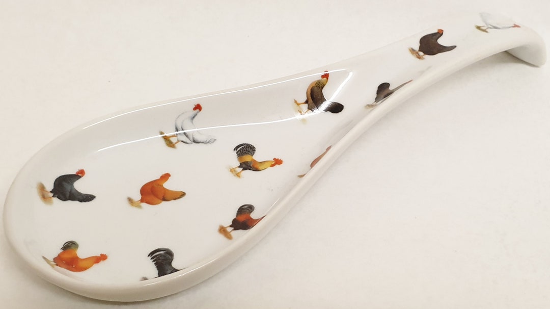 Roosters & Hens Spoon Rest Large 27 Cm Ceramic Porcelain Free Range ...