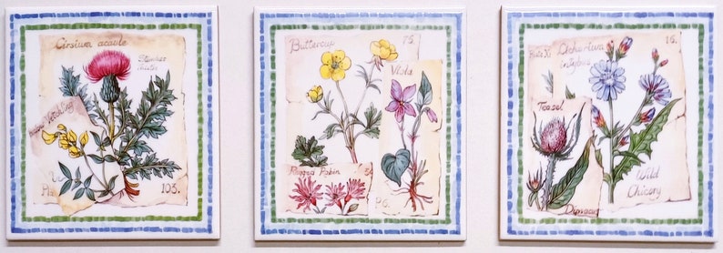 Wildflowers Garden Art Ceramic Tile 6" 15 Cm Floral Decorative Wall ...