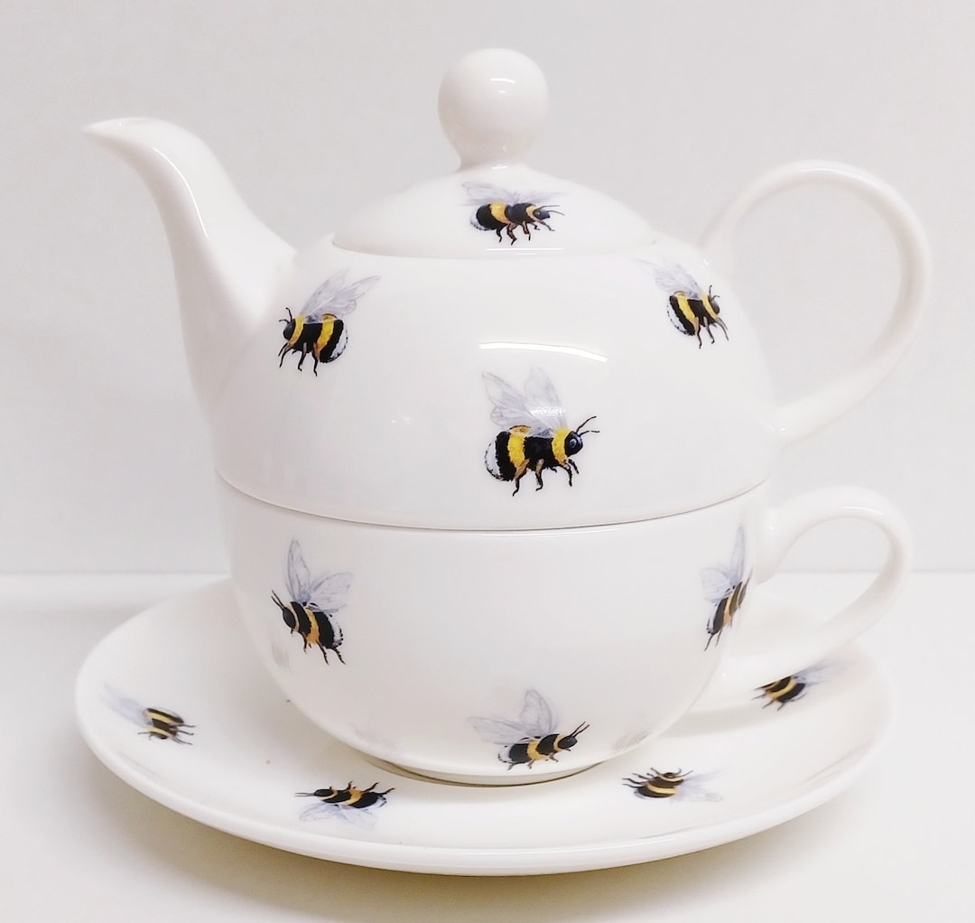 Bees Tea for One Fine Bone China Bumble Bee Tea Pot Cup and Saucer Set ...