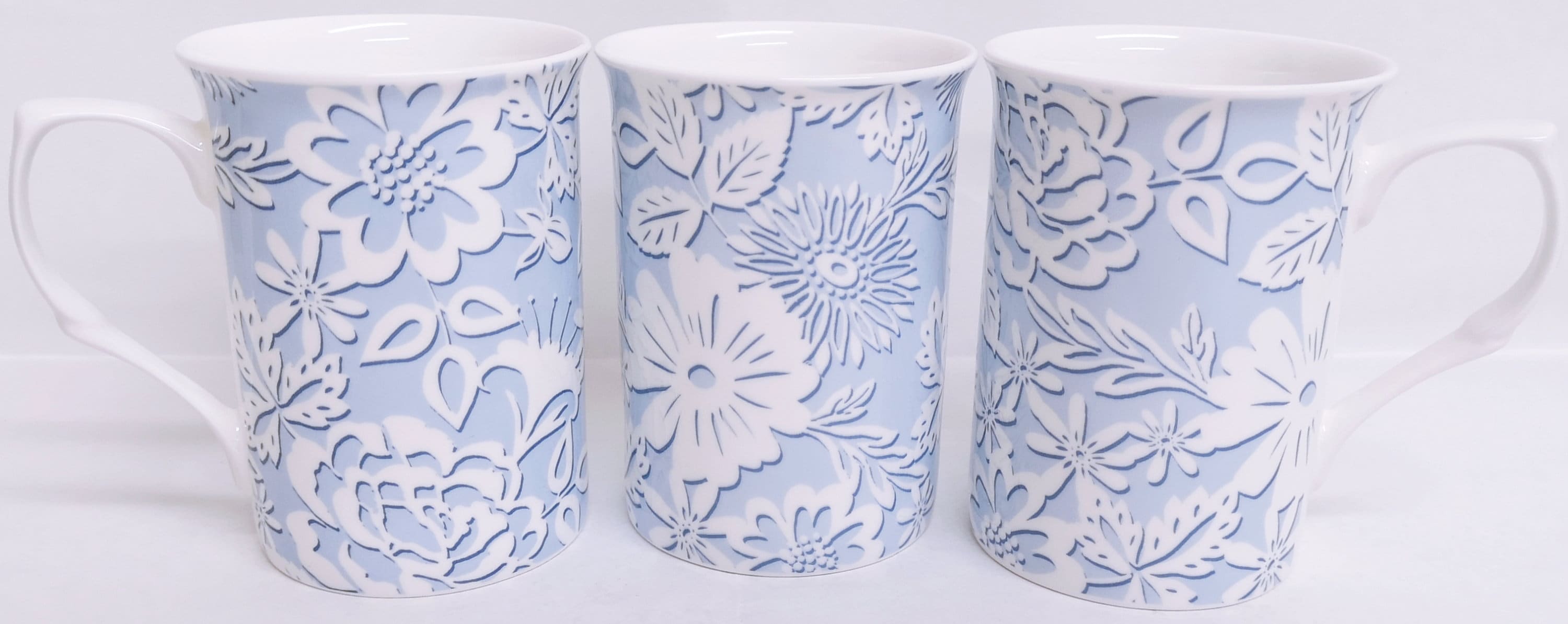 Lace Blue Mugs Set of 6 Fine Bone China Windsor Light Blue & White ...