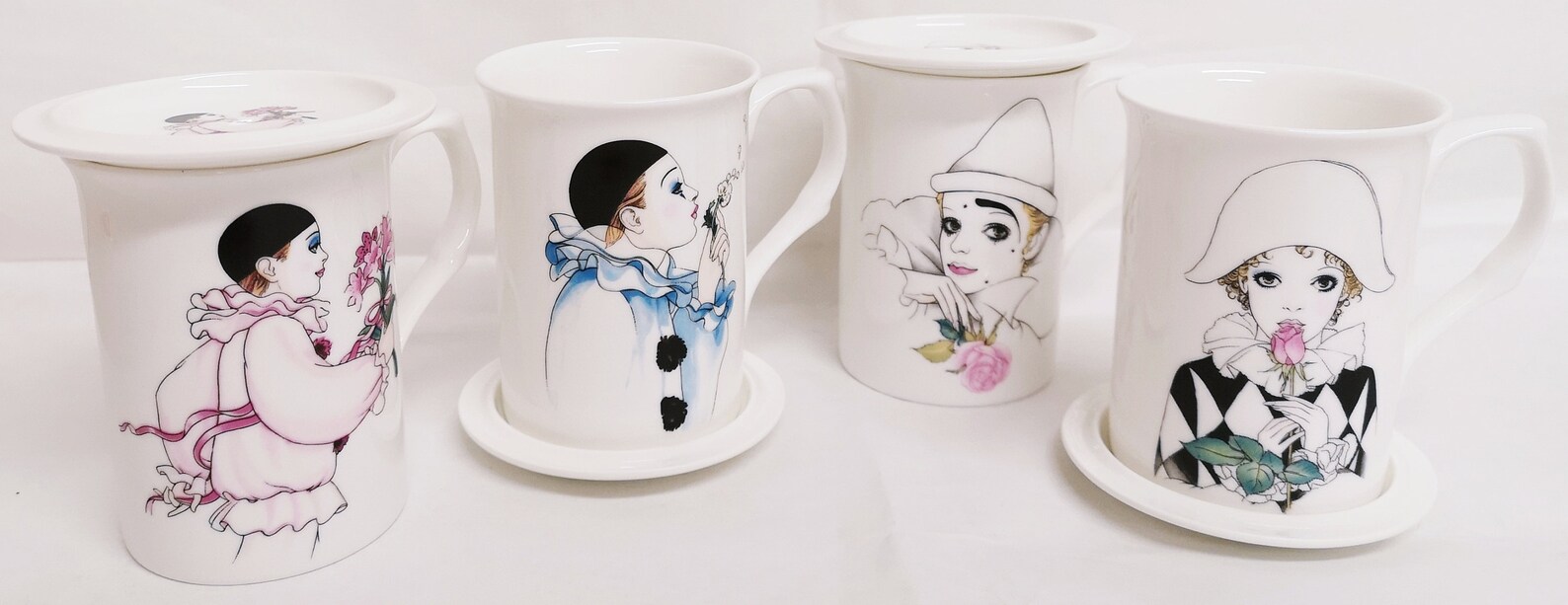 Pierrot & Harlequin 4 Mugs and 4 Coasters Matching Fine Bone - Etsy UK