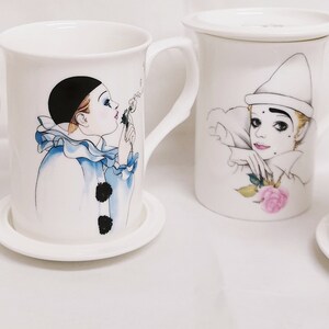 Pierrot & Harlequin 4 Mugs and 4 Coasters Matching Fine Bone - Etsy UK