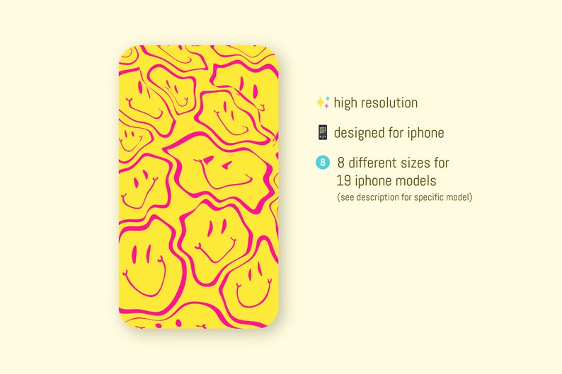 Retro iPhone Wallpaper | Funky Smiley in Yellow & Pink | Digital ...