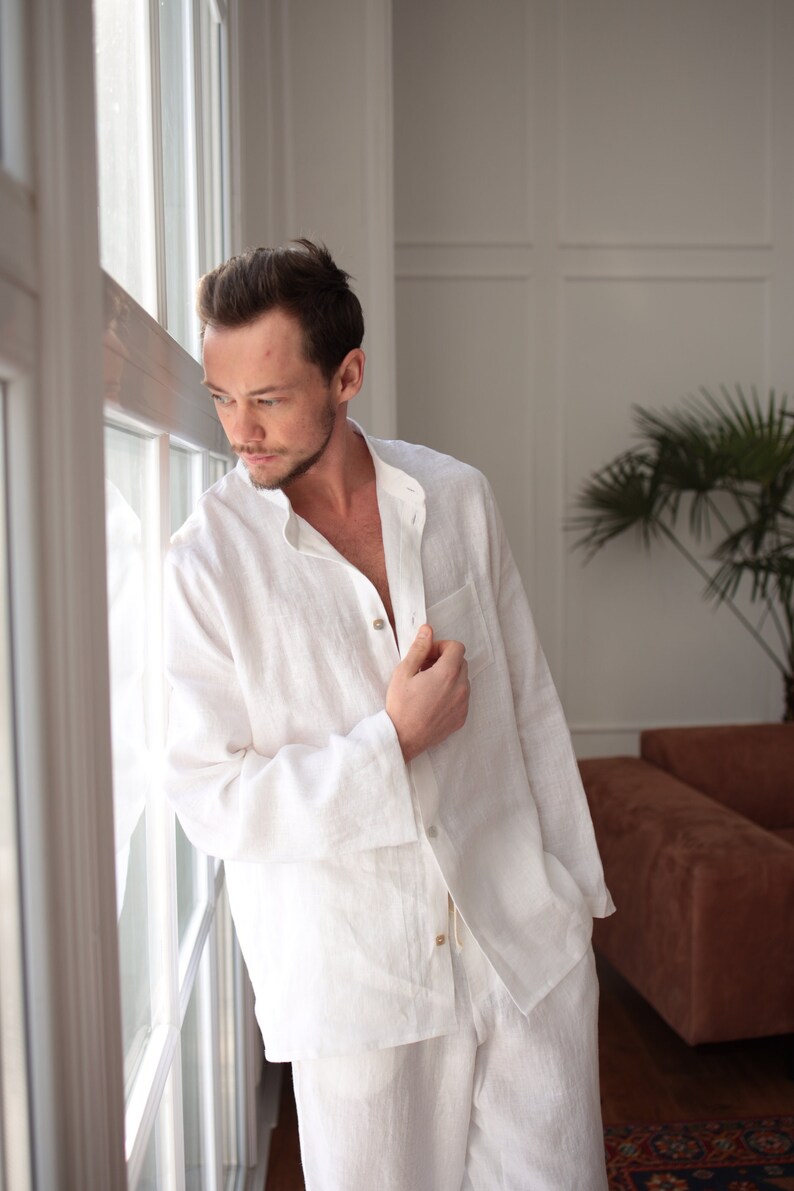 Mens Linen Home Pajama Navy Blue Linen Men's Homewear Linen Pajama ...