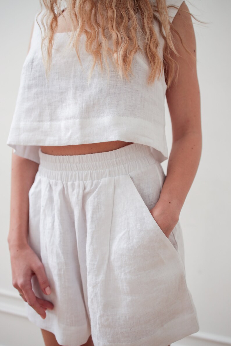 Linen Cropped Top and Shorts Summer Linen Outfit With Top Linen Home ...