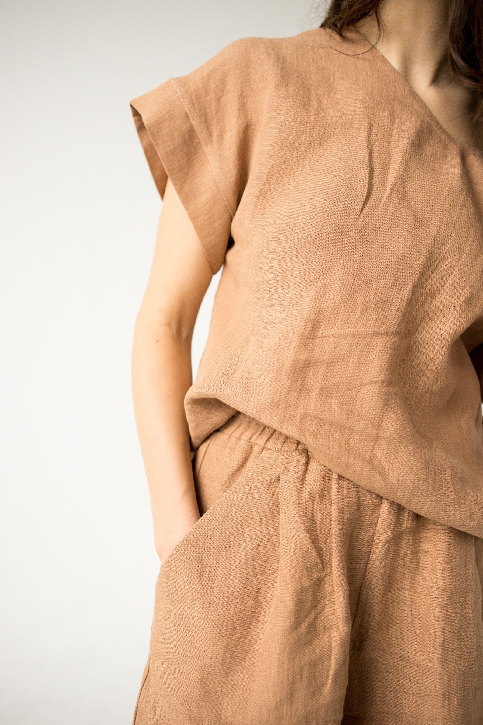 Juego de pijama de lino para mujer Top de lino beige Ropa | Etsy