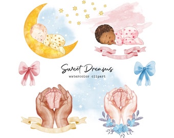 Watercolor Newborn Baby Clipart Baby Shower Illustration - Etsy