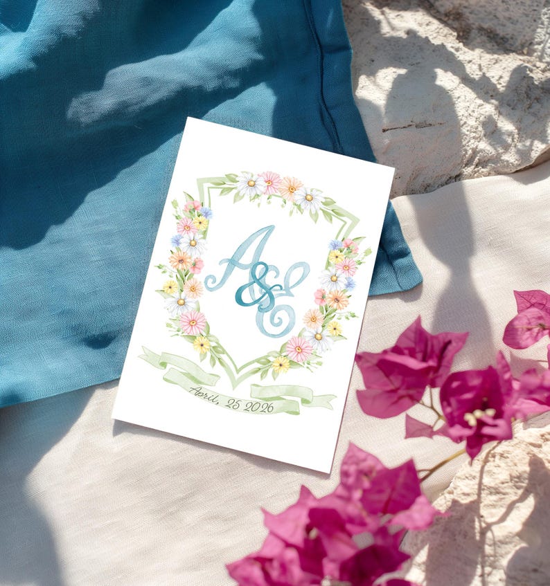 Personalized Watercolor Wildflower Crest Design: Custom Wedding ...