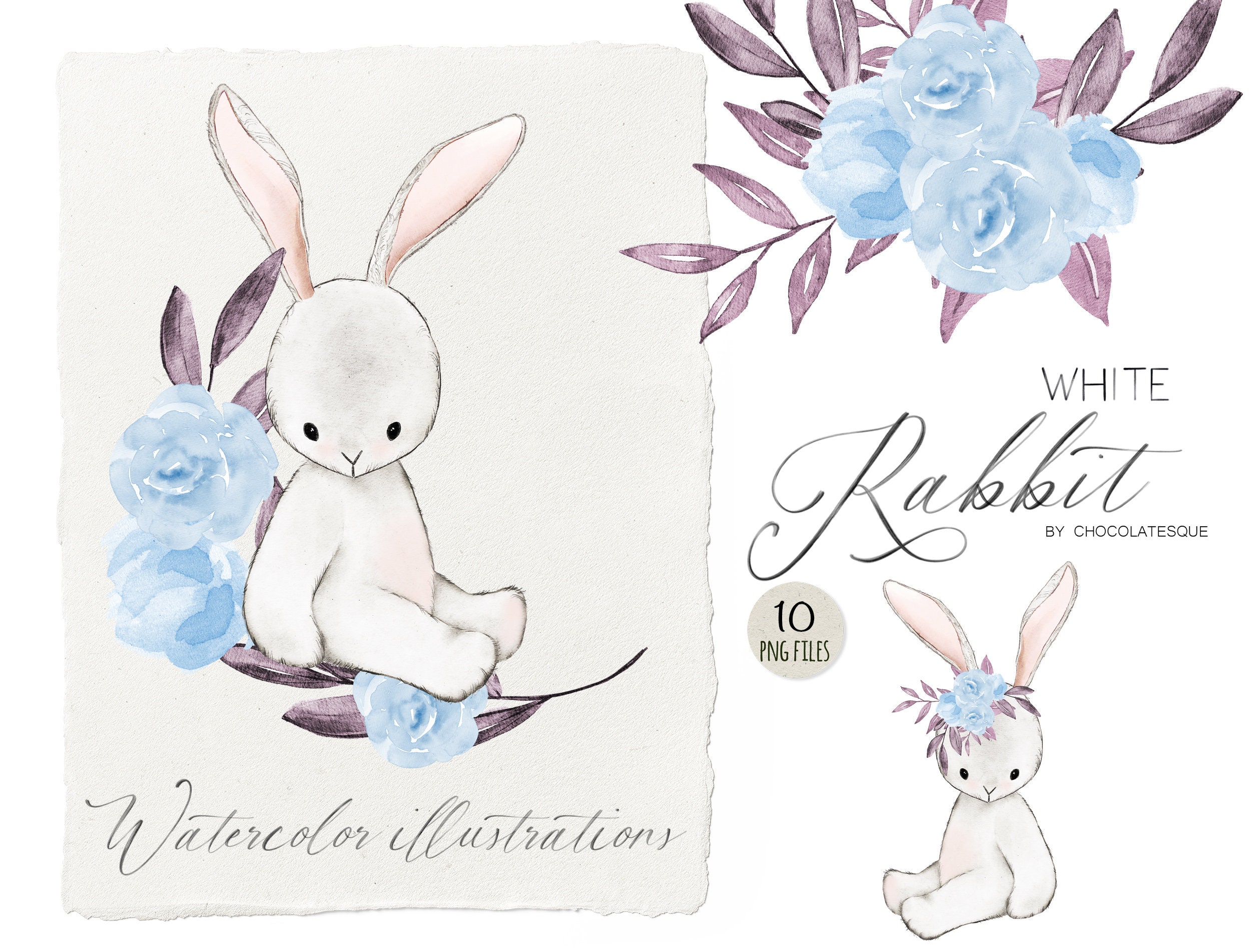 White Rabbit Clipart Bunny Clipart Watercolor Clipart - Etsy