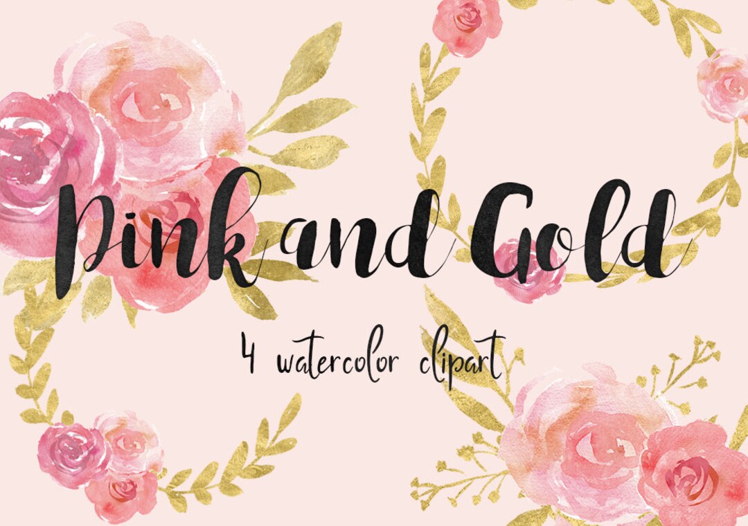 Pink and Gold Clipart Watercolor Clipart Watercolor Flowers - Etsy