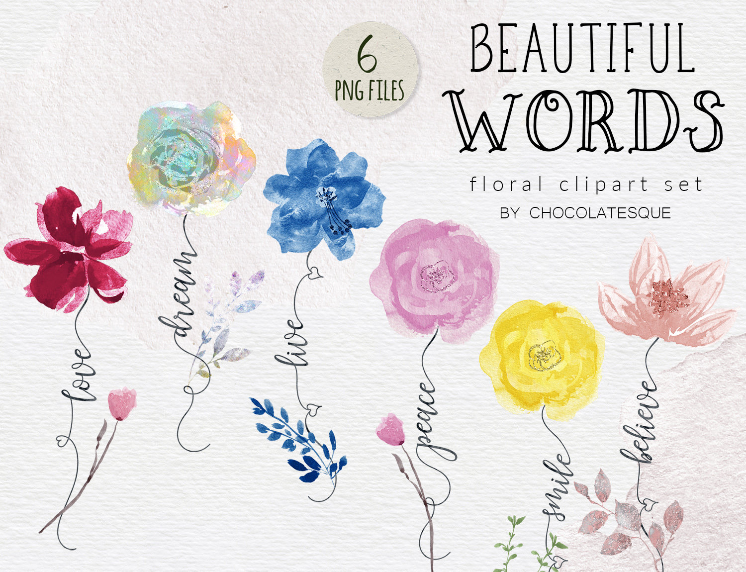 Flowers Clipart Inspiring Words Word Artwatercolor | Etsy