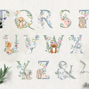 Cute Animals Watercolor Letters, Alphabet Clipart, Animals Alphabet ...