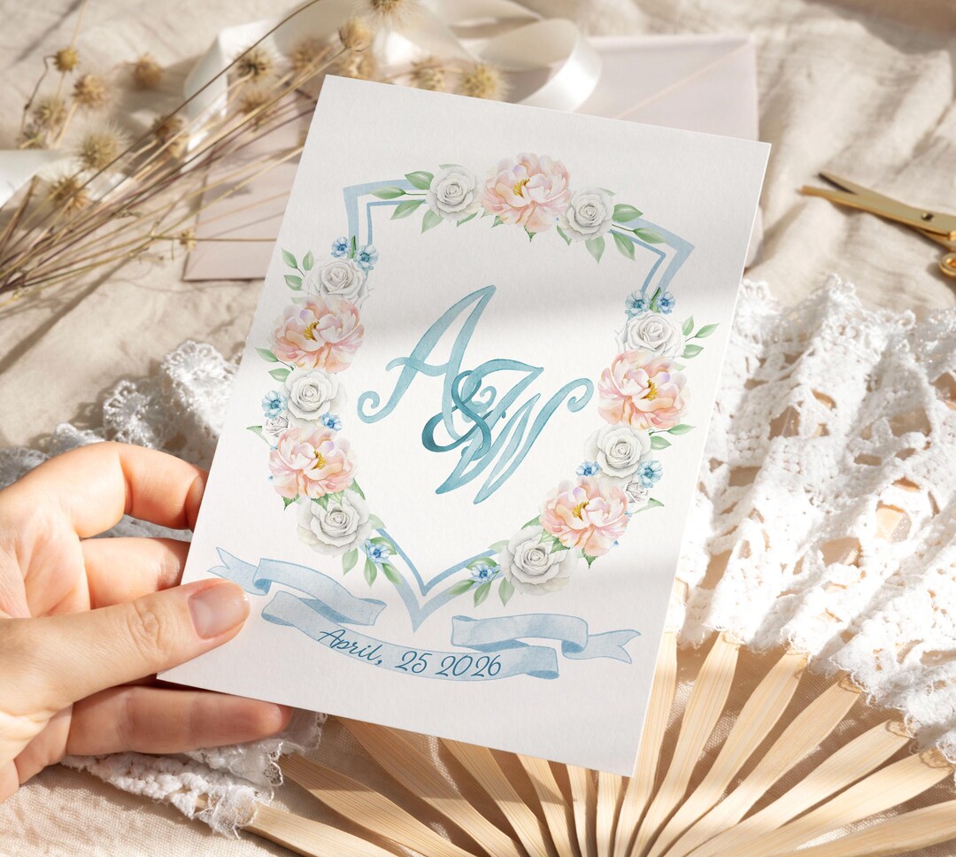 Peach Peony White Rose Crest Design, Custom Crest, Custom Monogram ...