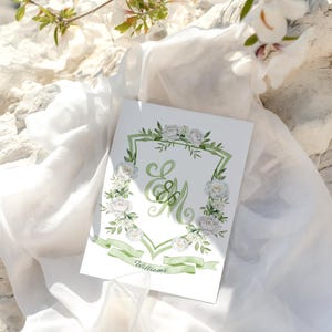 White Peony Crest Design, Custom Crest, Custom Monogram, Floral Crest ...