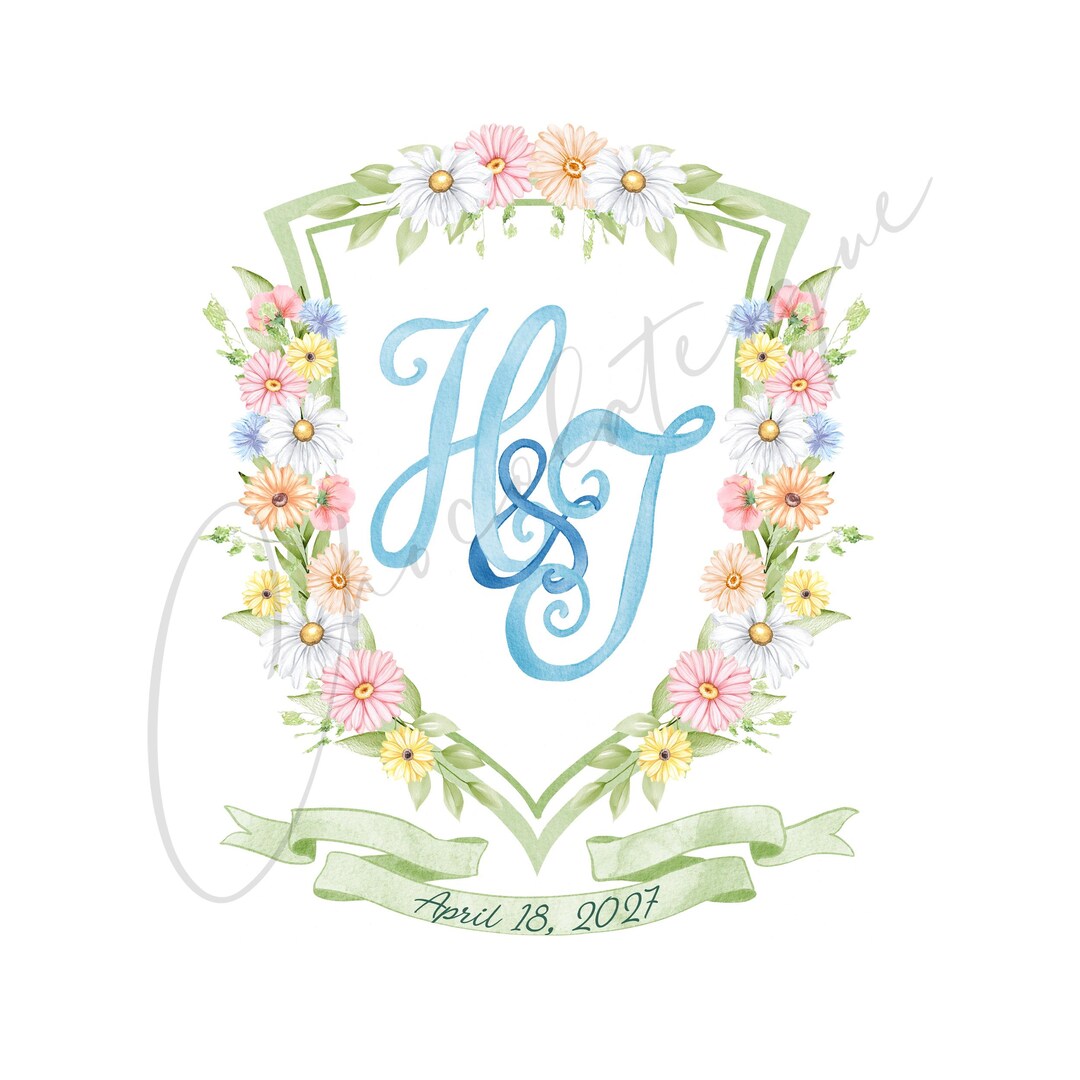 Personalized Watercolor Wildflower Crest Design: Custom Wedding ...