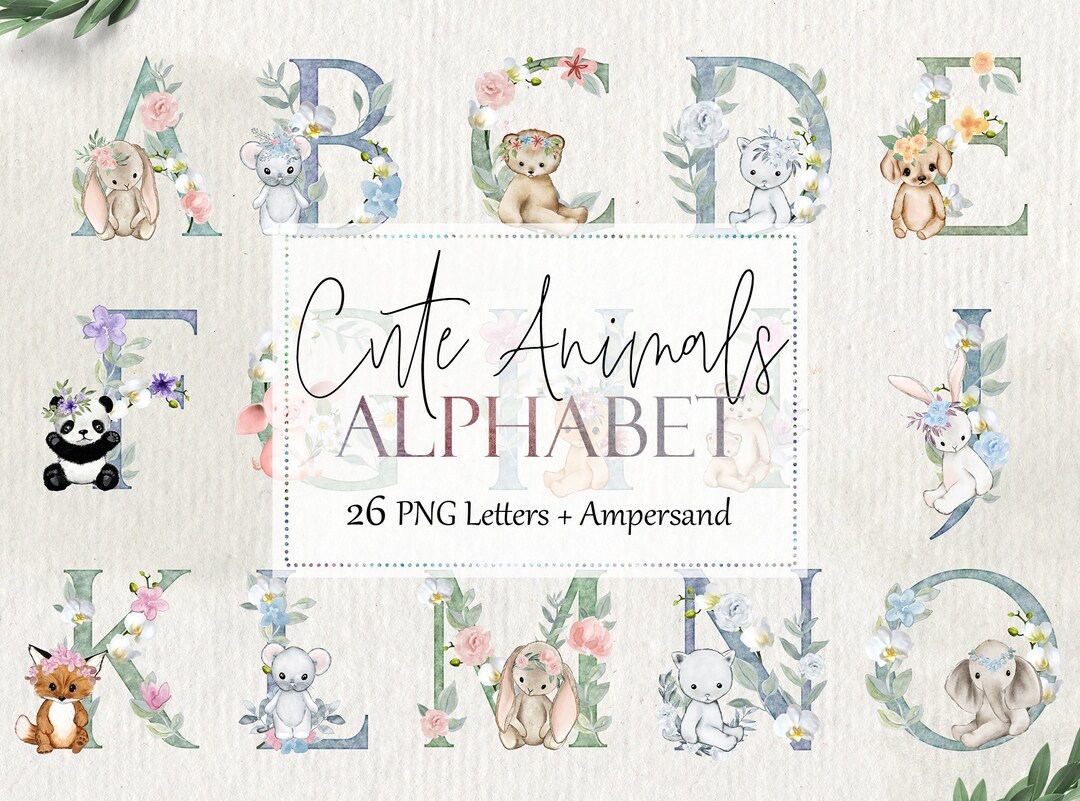 Cute Animals Watercolor Letters Alphabet Clipart Animals - Etsy
