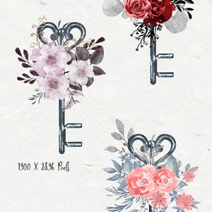 Floral Keys Clipart Vintage Keys Clipart Valentine Clipart - Etsy
