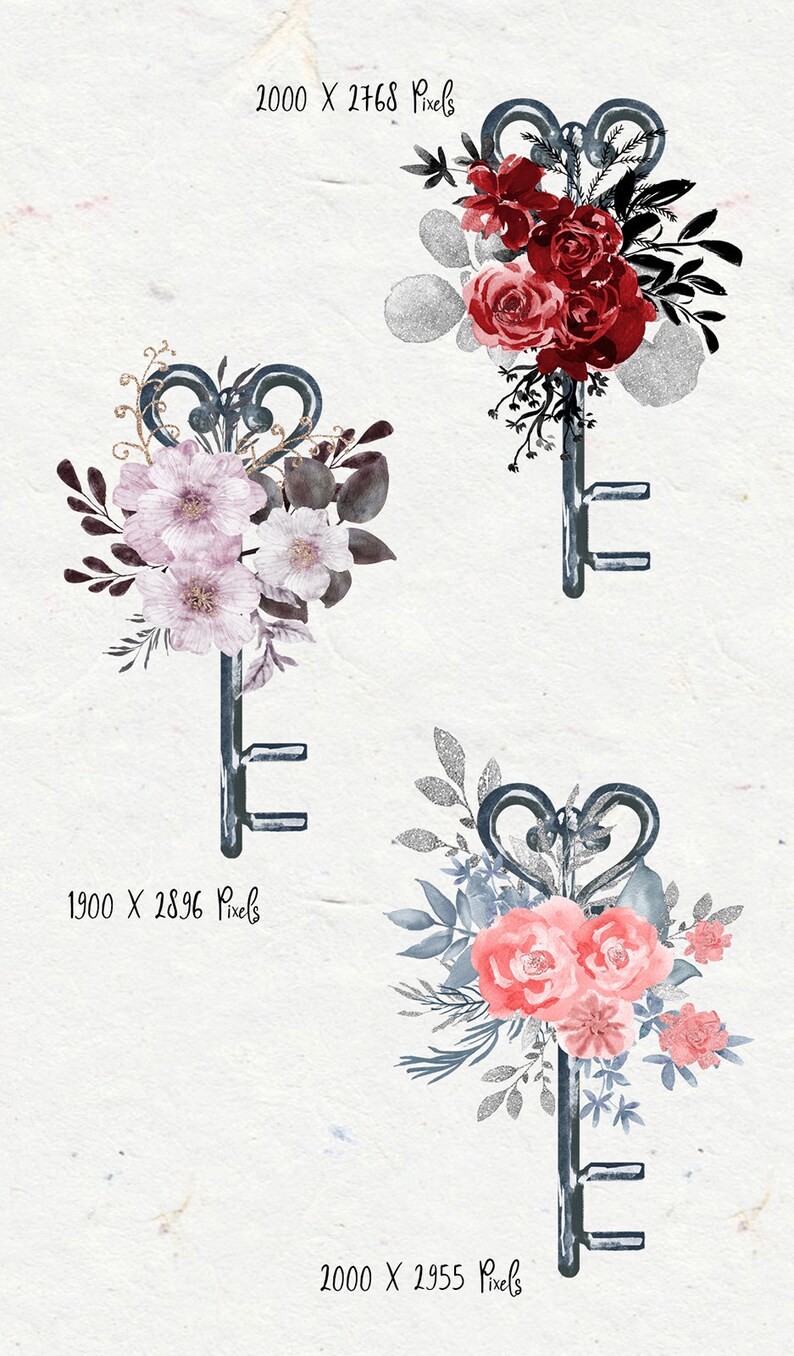 Floral Keys Clipart Vintage Keys Clipart Valentine Clipart - Etsy