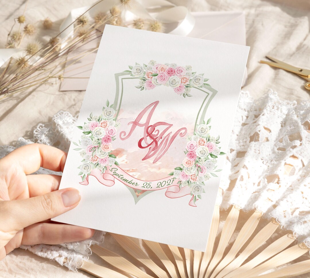 Regency Theme Roses Crest Design: Custom Wedding Monogram (digital ...
