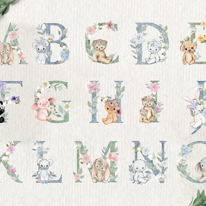 Cute Animals Watercolor Letters, Alphabet Clipart, Animals Alphabet ...