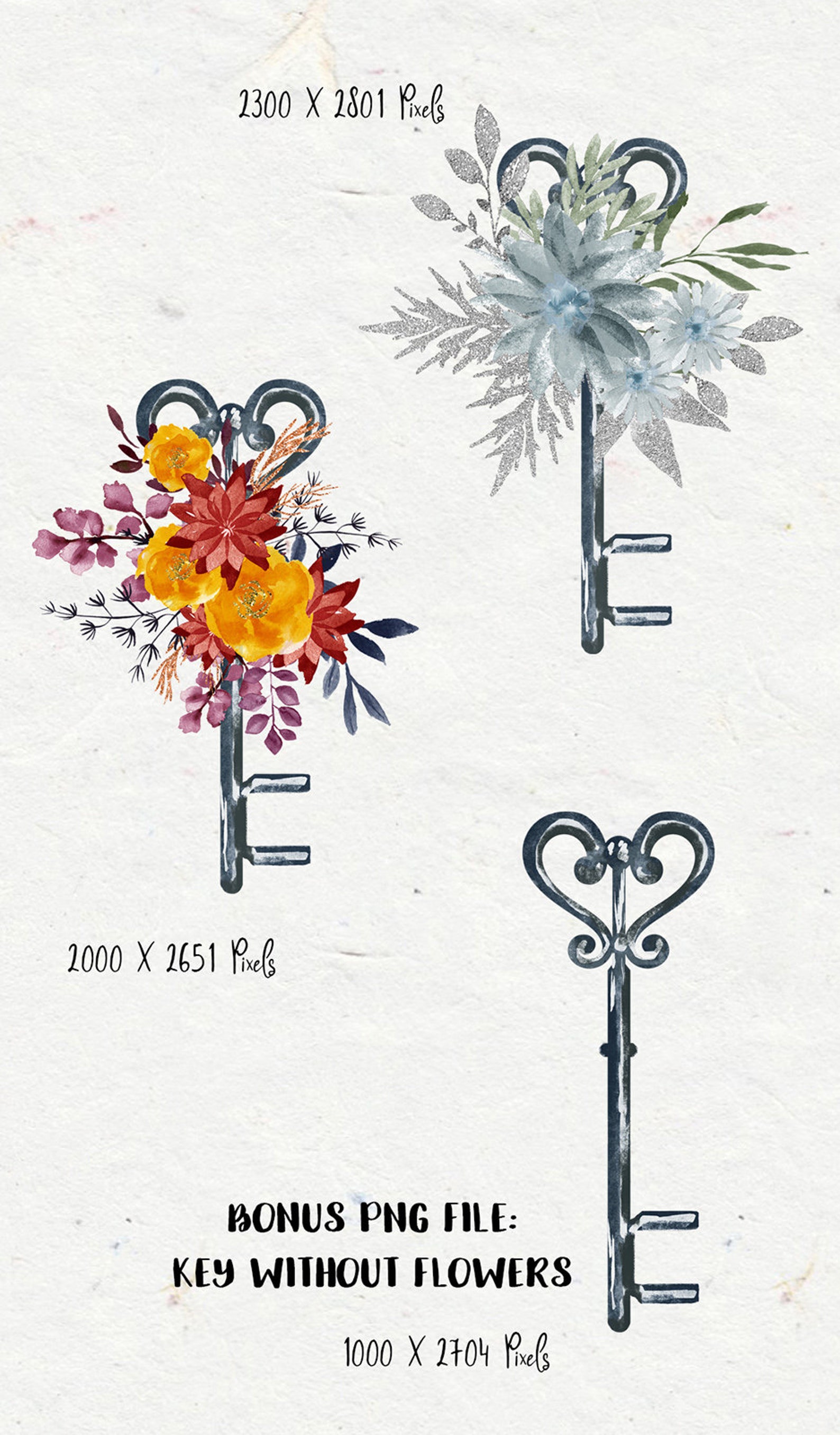 Floral Keys Clipart Vintage Keys Clipart Valentine Clipart - Etsy