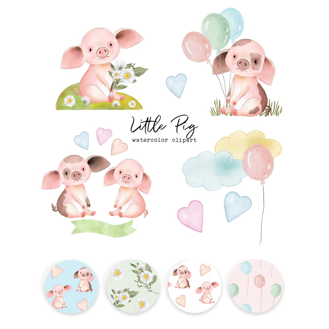 Little Pig Clipart,watercolor Pig,baby Pig,cute Pig,pig Farm Invitation ...